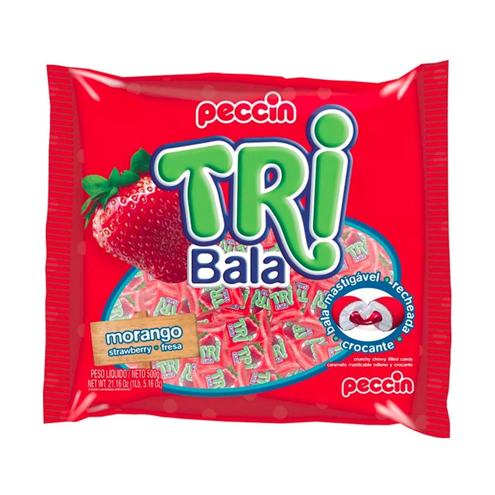 Bala Tri Morango 500g - maxfesta